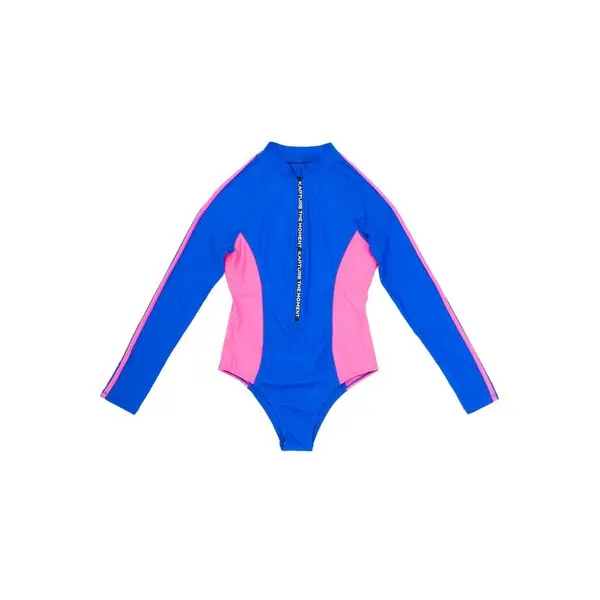 KAPTURE Dayglow Long Sleeve Front Zip Recycled Swimsuit - Blue