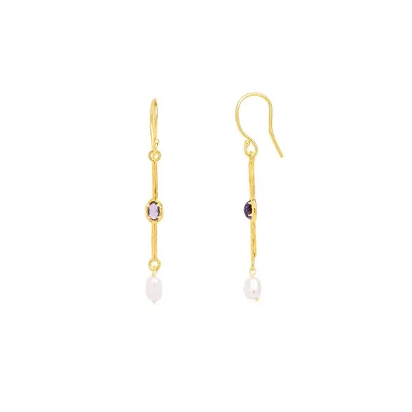 SPERO LONDON Sterling Silver Textrured Pearl Drop Earring - Gold