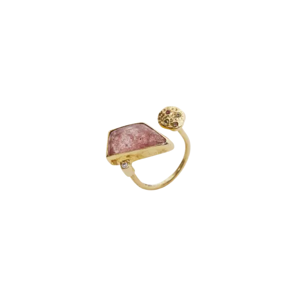 SPERO LONDON Natural Real Double Circle Turmaline Sterling Silver Plated Ring - Gold