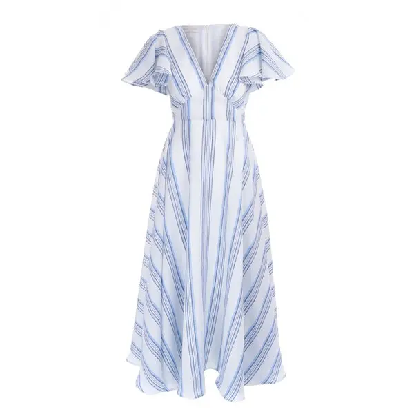 SOFIA TSERETELI Striped Linen Maxi Dress - Blue/white