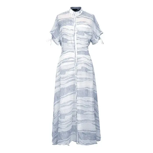 SMART AND JOY Linear Print Midi Eletal Print Shirt Dress - White