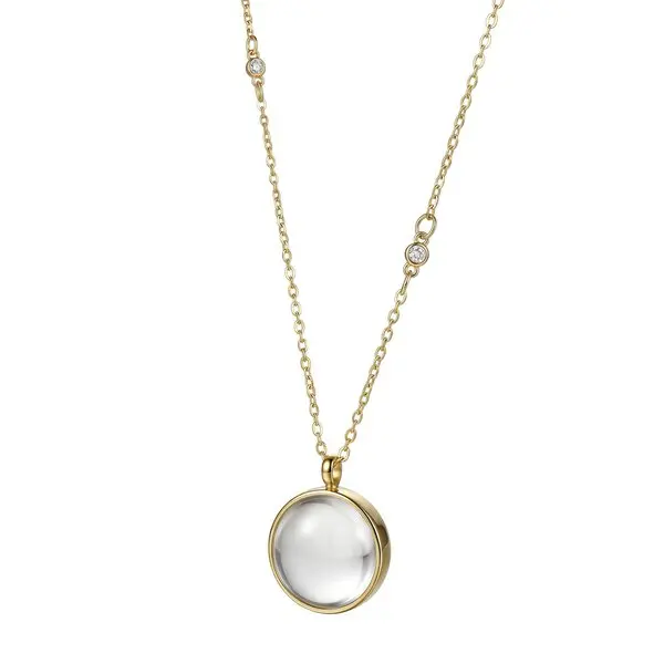 MERCELA Glass Memory Locket Necklace With Cz Accents – Plated Stainless Steel Jewellery - Gold
