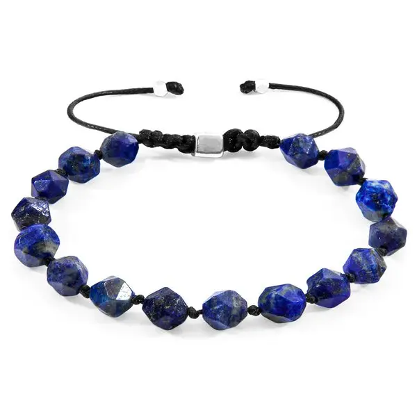 ANCHOR & CREW Silver / Blue Blue Lapis Lazuli Zebedee Silver & Stone Beaded Macrame Bracelet - Silver/blue