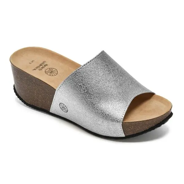 BEDROOM ATHLETICS Inoro Vegan Wedge Metallic Slider Metallic - Silver