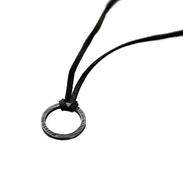 POSH TOTTY DESIGNS Sterling Silver Textured Quote Ring Leather Necklace - Black