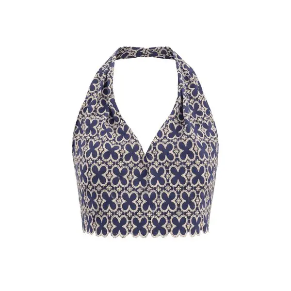 MAVLO Violet Embroidered Crop Top - Blue
