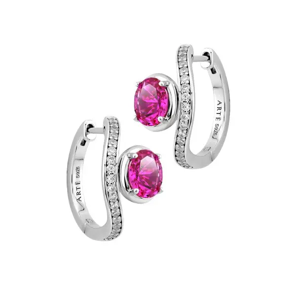 Arte Madrid Sierra Pavé Contour Hoop Earrings Fuchsia - Pink