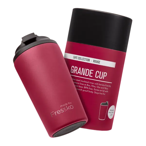 Fressko Grande 16oz / 475ml Reusable Coffee Cup, Stainless Steel Rouge - Red
