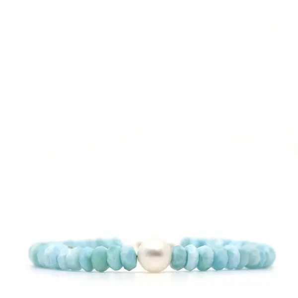 Shar Oke Blue / White / Silver Larimar & Freshwater Pearl Bracelet - Blue/white/silver