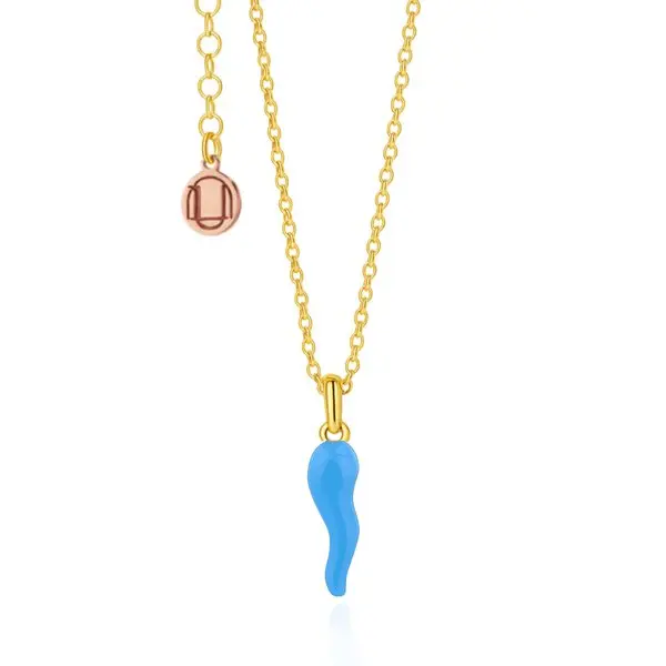 UNALOE Gold / Blue Gold Plated And Sky Blue Enamel Cornicello Necklace – Italian Handmade Good Luck Charm - Gold/blue