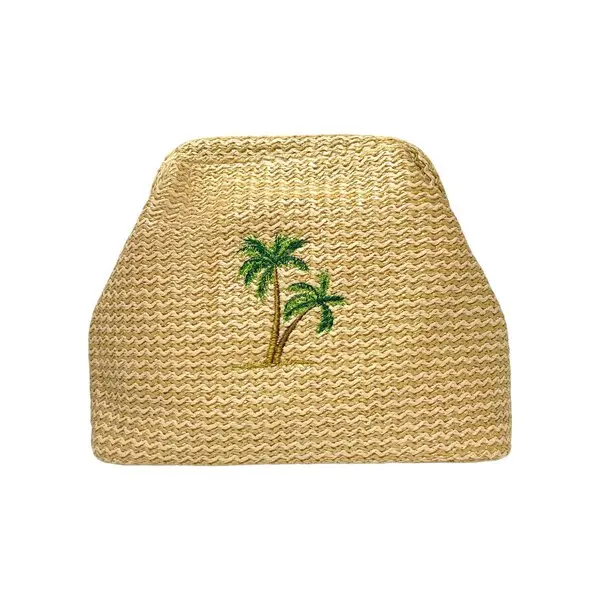 LILLY LOVES Palm Tree Straw Clutch - Brown