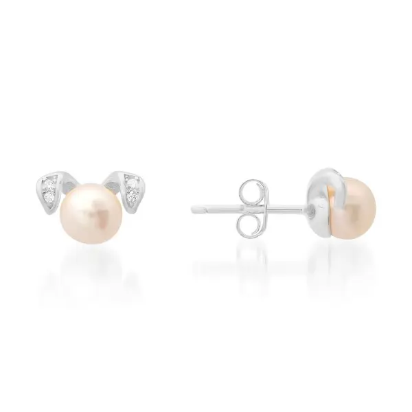 KYLIE HARPER Sterling Puppy Dog Pearl & Diamond Cz Stud Earrings - Silver