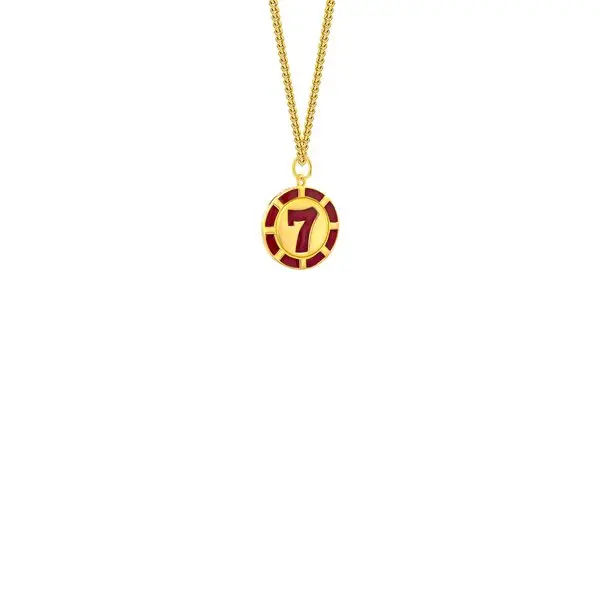 TRUE ROCKS Gold / Red Mini Vegas No.7 Poker Chip Pendant 18kt Gold-plated & Red Enamel - Gold/red
