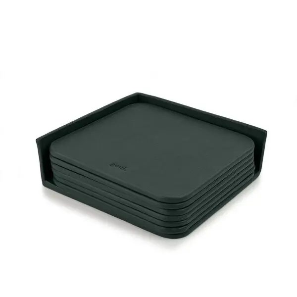 GODI. Green / Black Large Leather Coasters Set Of 6 Dark Green - Green/black