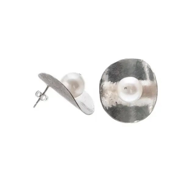 SILVER MOON Pearl Sterling Earrings – Full Moon - Silver