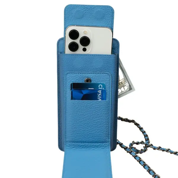LEATHERE Leather Crossbody Bag Phone Wallet Columbus - Blue
