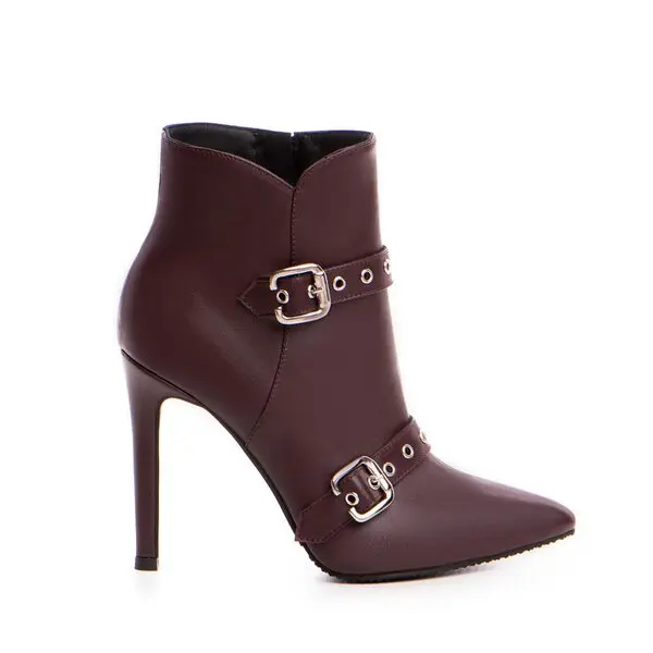 THE 5TH ELEMENT Roux Marsala Leather Ankle Boots - Red