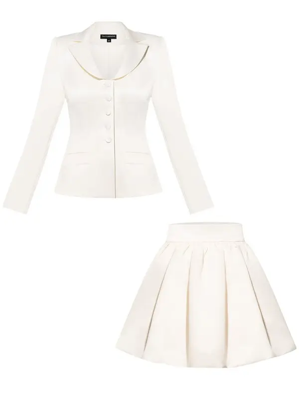 TIA DORRAINE Tailored Satin Blazer & Balloon Skirt Set Pearl