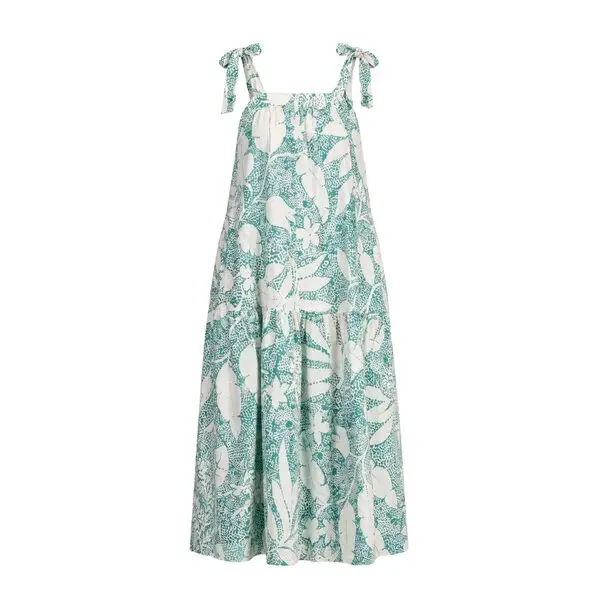 OH!ZUZA NIGHT&DAY Neutrals Echo Viscose Maxi Dress Tie Shoulder & Belt Print - Green
