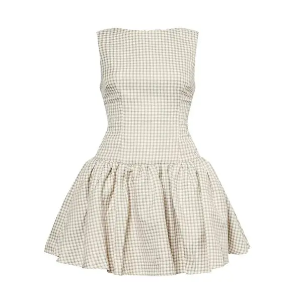 AMY LYNN Twiggy Pure Cotton Gingham Check Mini Dres - White