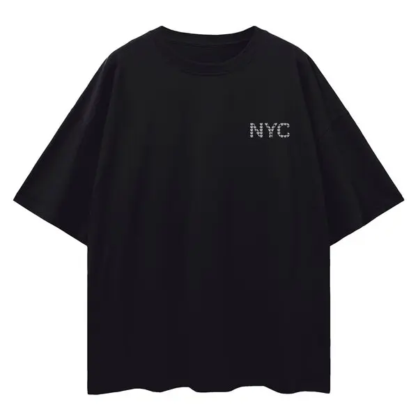 X ILONA BLUE Black / White Universal Fit Graffiti Teddy Bear New York City Cotton Tee - Black/white