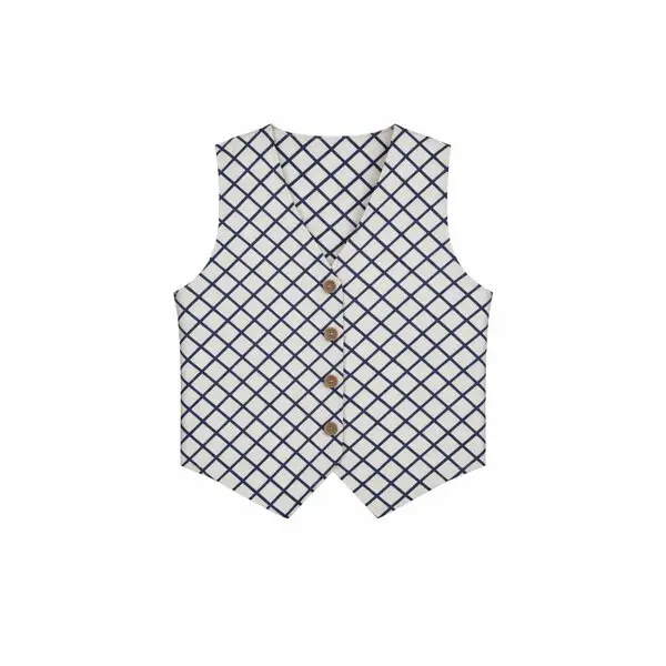 HOUSE OF GL Blue / White Sage Tailored Cotton Vest Top With V-neck And Button Front - Blue/white