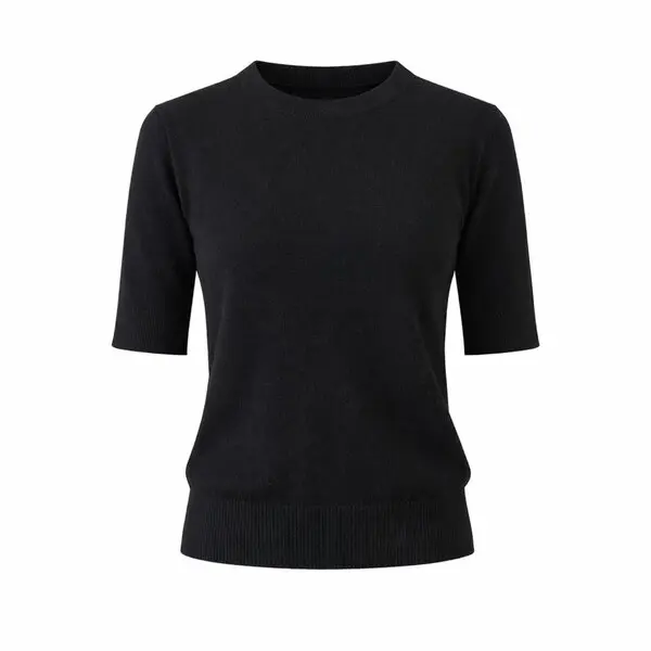 NUVV COLLECTION Cashmere And Wool Blend Short Sleeve Sweater – Premium Italian Yarn - Black