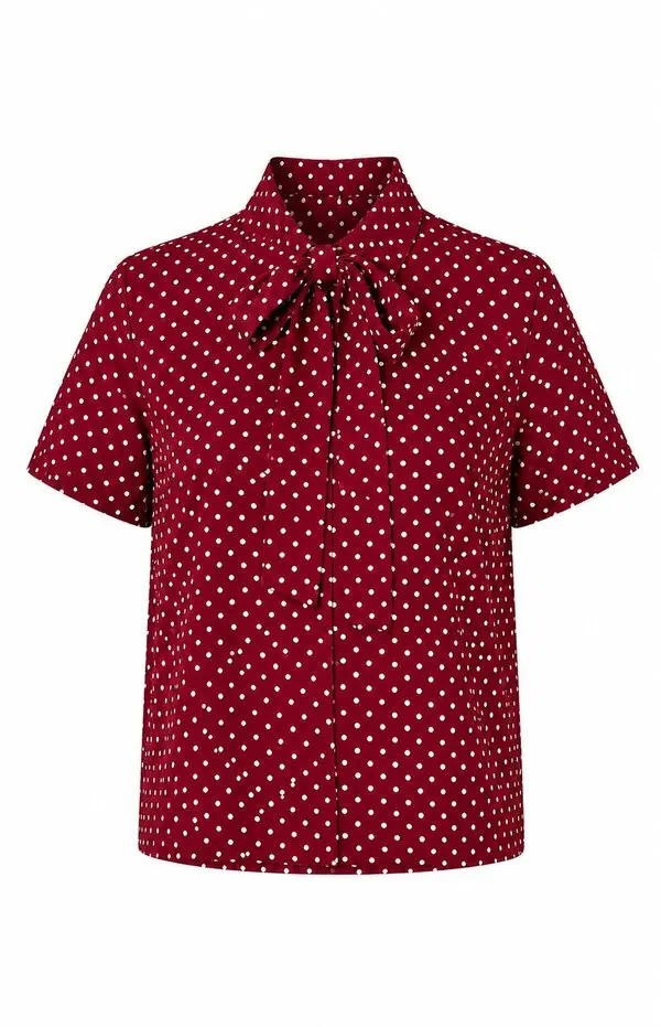 GUNDA HAFNER LTD Polka Dot Short Sleeve Bow Shirt