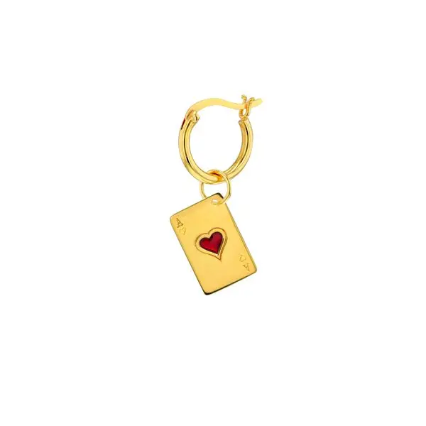 TRUE ROCKS Gold / Red 18kt Gold Plated & Red Ace Of Hearts Charm On Gold Hoop - Gold/red