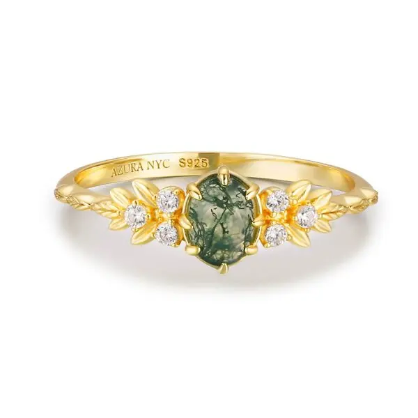 AZURA JEWELRY NEW YORK Wildflower Moss Agate Ring Yellow Vermeil - Gold
