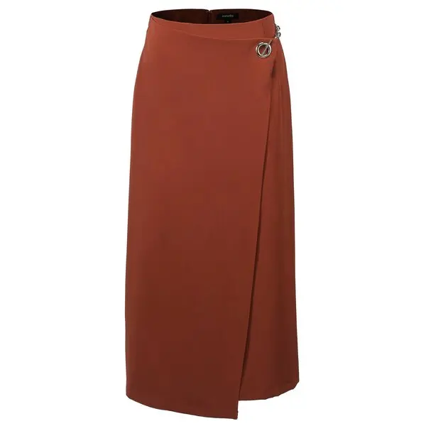 SMART AND JOY Buckle On Side Wrap Effect Skirt Brick - Red
