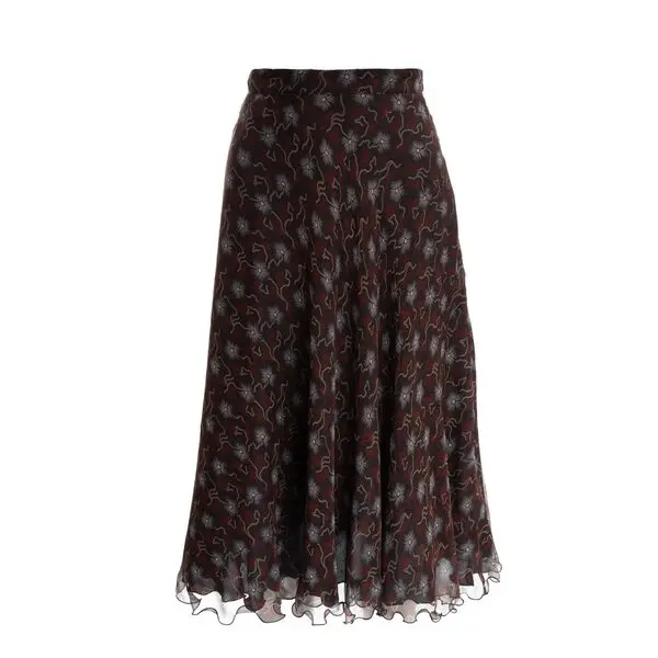 SOFIA TSERETELI Chocolate Patterned Silk Maxi Skirt