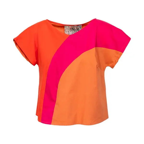 ARTISTA Orange / Red Mona Colour Red V-neck Top - Orange/red