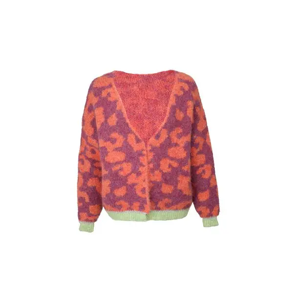 Saachi Animal Print Mohair Cardigan - Orange