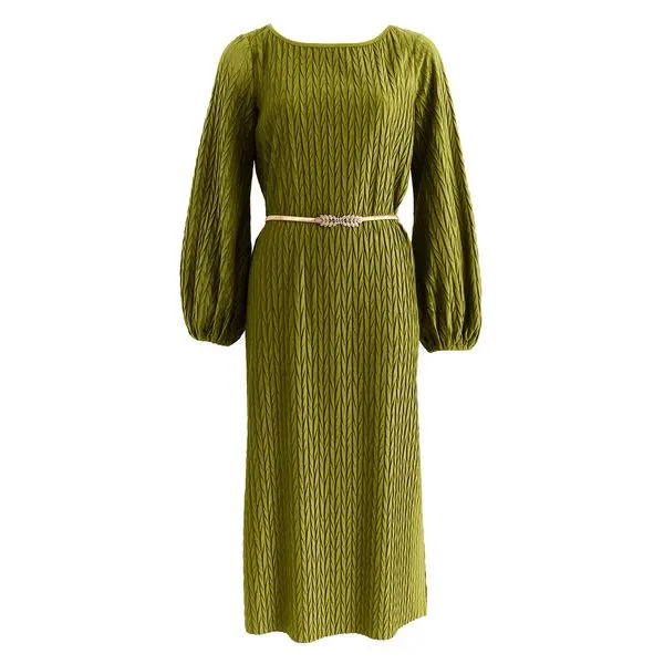 LOUCHE Milene Velvet Pleat Midi Dress Kiwi - Green