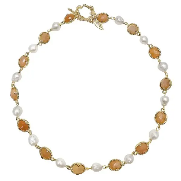 FARRA Freshwater Pearls With Moonstone Statet Necklace