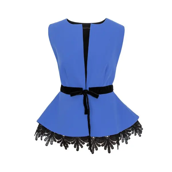 CONCEPT A TROIS Royal Vest, Fitted With Peplum And Lace Details - Blue