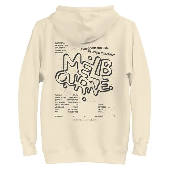 ANCHOR & CREW Neutrals Natural Gustatory Melbourne Coffee Scene Cotton Blend Embroidered Hoodie - Brown