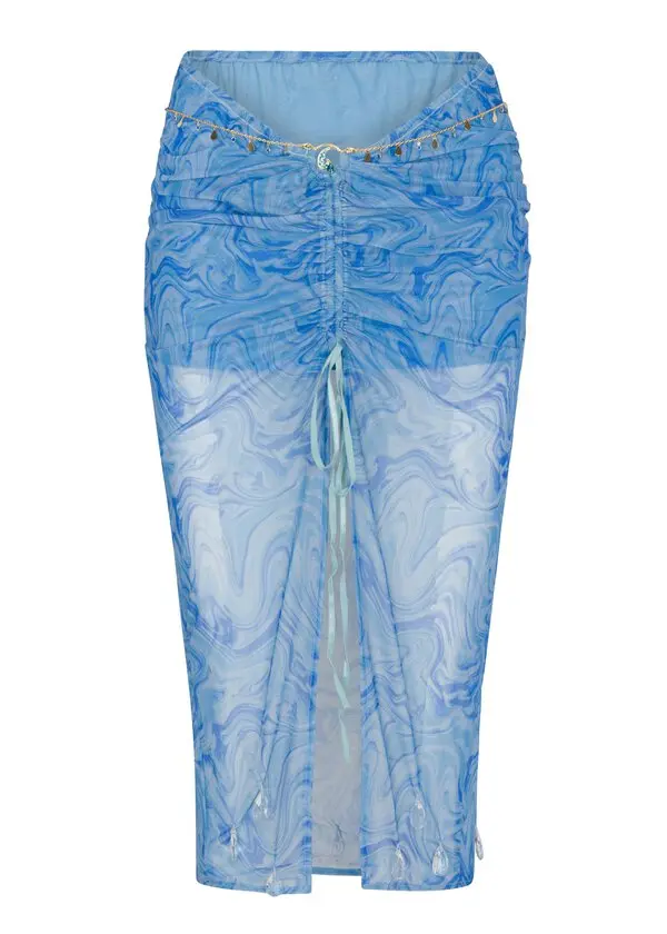 EMPRESS MIMI Siren Song Ruched Skirt With Wave Print - Blue