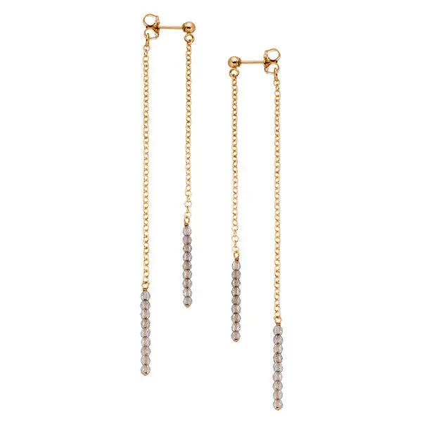 HEATHER HAWKINS Front Back Extra Tiny Gemstone Duster Earrings Labradorite - Blue