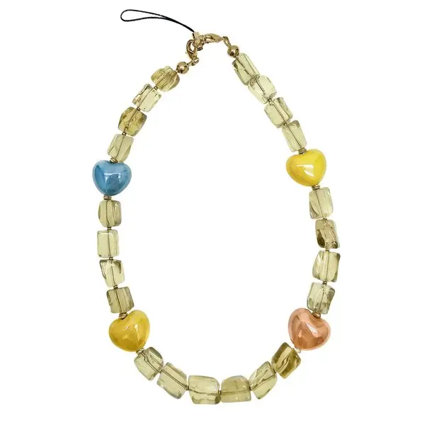 FARRA Faceted Citrine With Colorful Hearts Gemstone Phone Strap - Yellow
