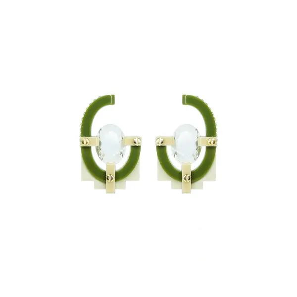 GISSA BICALHO Neutrals / Handmade Acrylic Earring With Oval Cut Stone Clay - Green