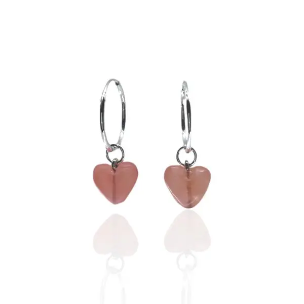 BIO-TRIMMINGS Rose Heart Silver Hoop Earrings - Pink