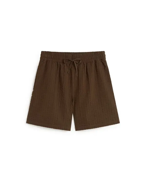 THINKING MU Seersucker Bermuda Henry - Brown