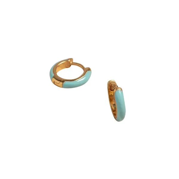 CLAIRE HILL DESIGNS Turquoise Enamel Gold Huggie Earrings - Blue