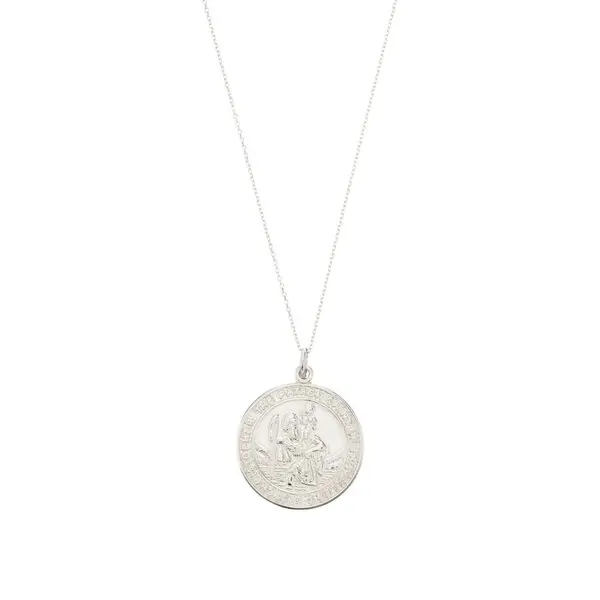 LILY & ROO Large Round St Christopher Medallion Necklace - Silver