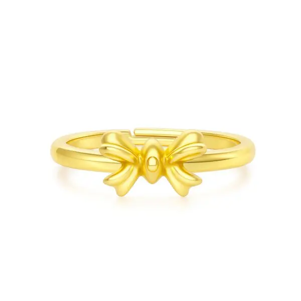 UNALOE Adjustable Bow Ring In Sterling Silver With Plated Symbol Of Grace And Emotional Connection - Gold