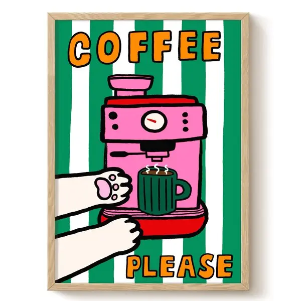 THE PAPER TAIL Coffee Please Cat Art Print A3 - Brown