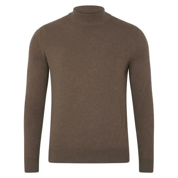 PAUL JAMES KNITWEAR Ultra Fine Cotton Spencer Mock Turtle Neck Jumper Tobacco - Brown