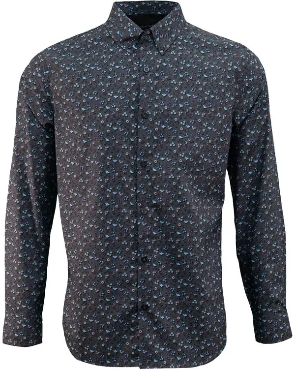 LORDS OF HARLECH Morris Sparse Floral Shirt Charcoal - Black